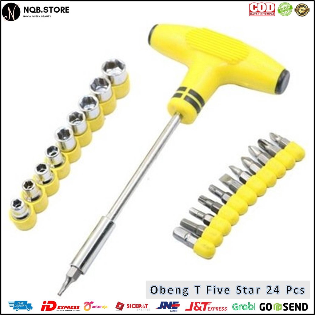 Jual NQB - Obeng T Five Star 24pcs Socket & Bits Set Kunci T Alat ...