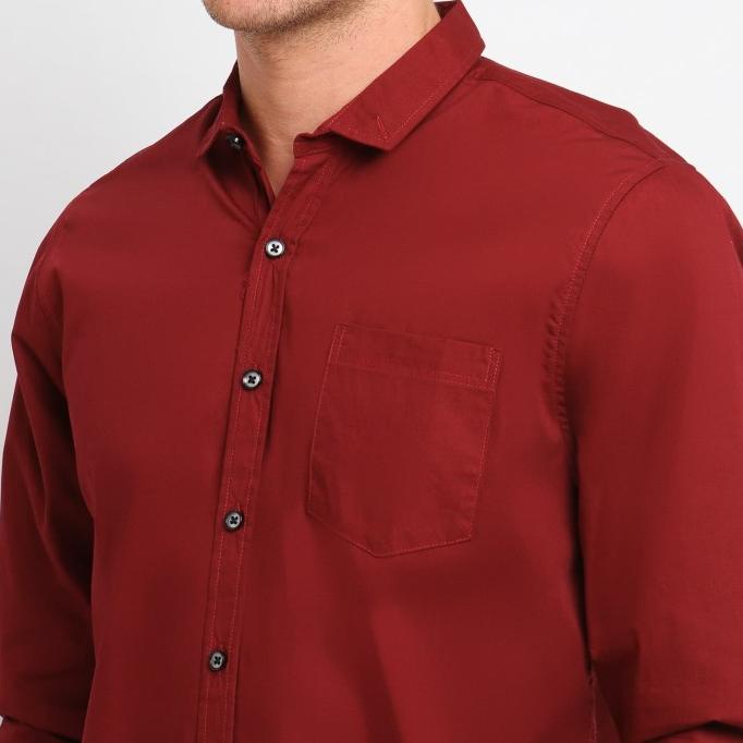 Jual PPLL kemeja Polos Pria Lengan Panjang merah Baju Polosan Cowok ...