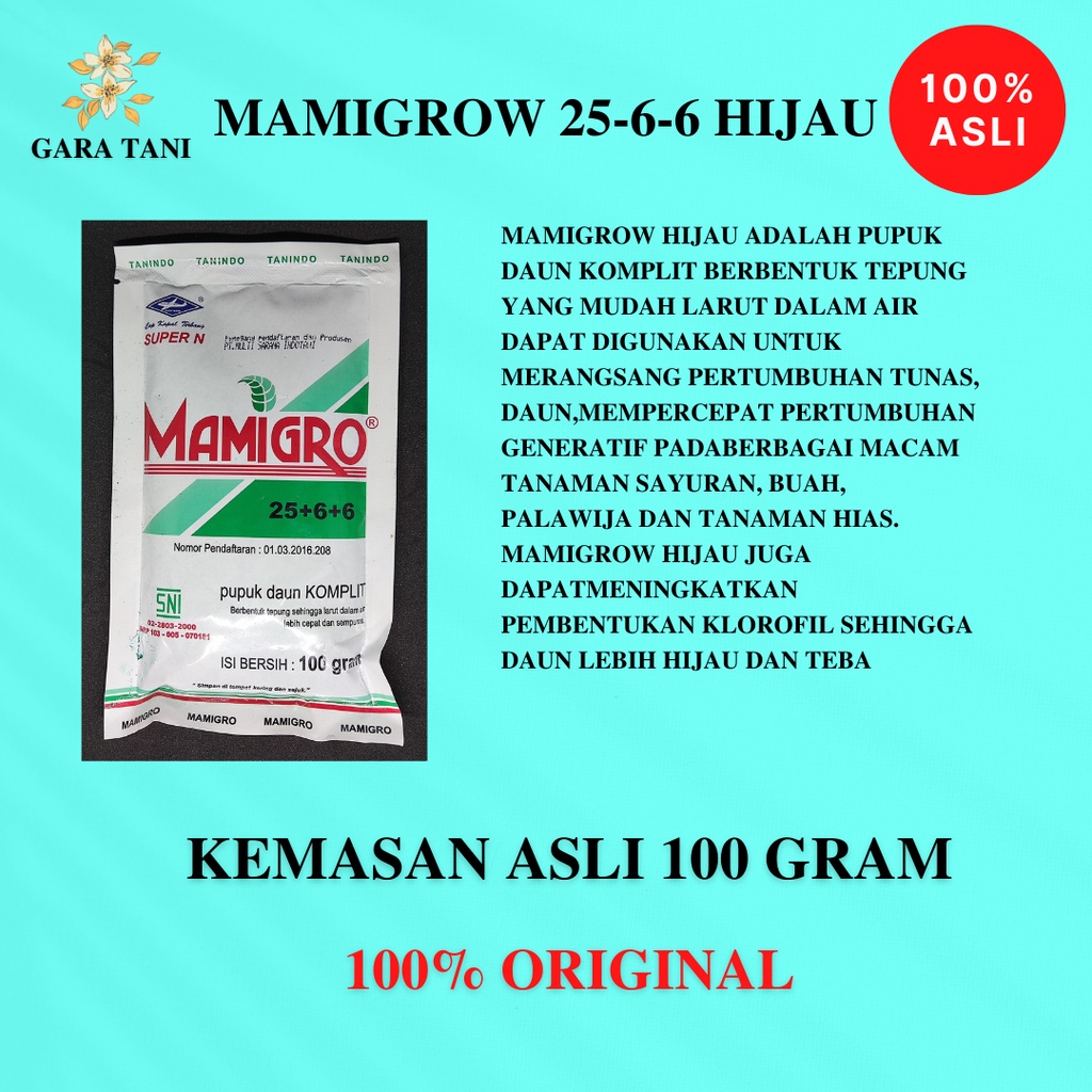 Jual PUPUK DAUN MAMIGRO KEMASAN 100 GRAM | SUPER-N (HIJAU) | KANDUNGAN ...