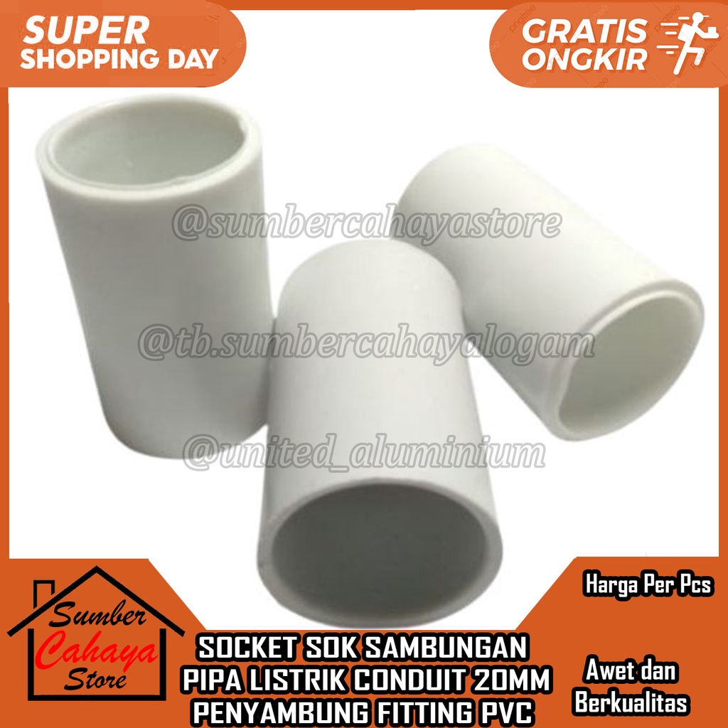 Jual SOCK CODUIT POLOS PUTIH 20MM SHOK PIPA LISTRIK 20 MM SOK CONDUIT KONDUIT SAMBUNGAN PIPE ...