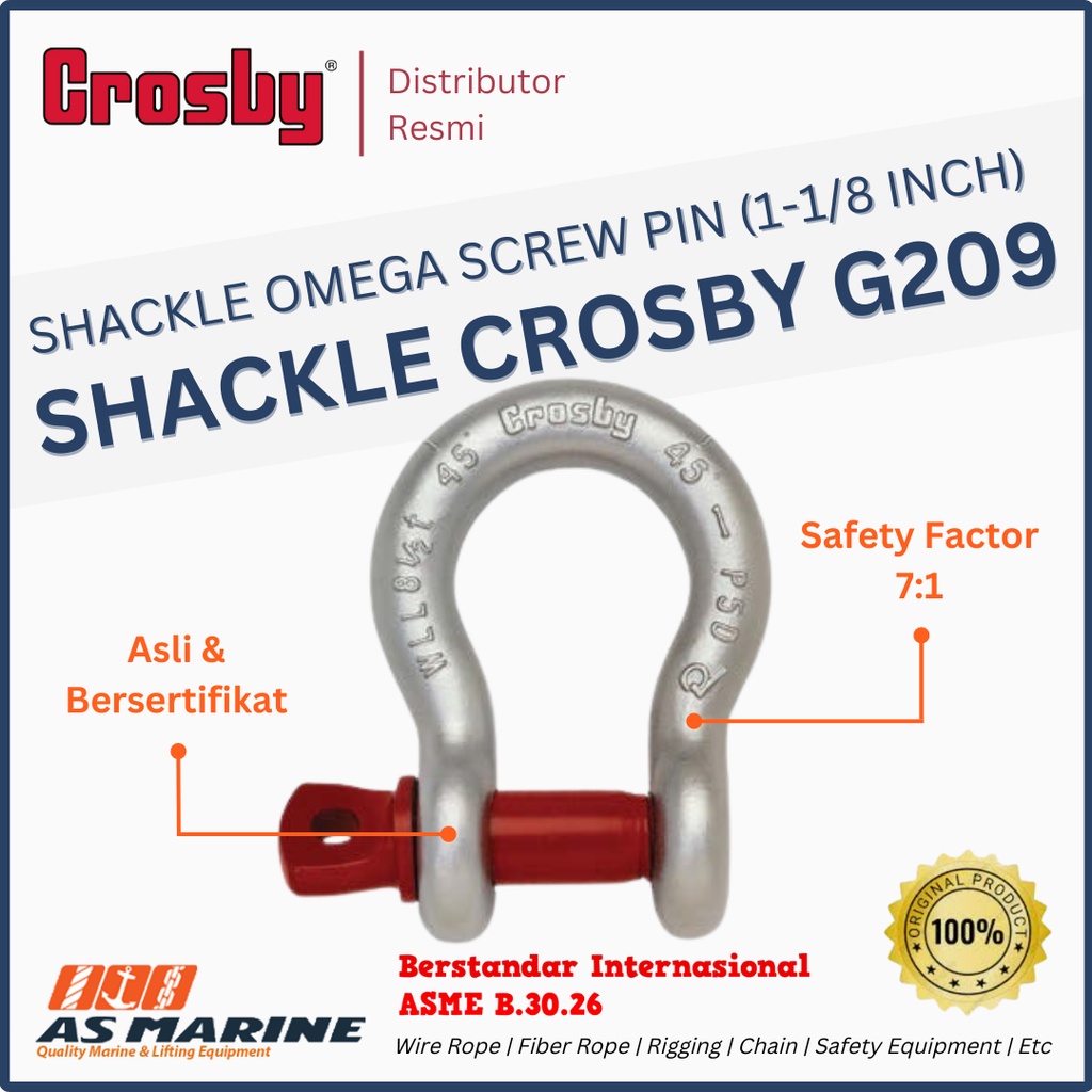 Jual Bow Shackle / Segel Omega Screw Pin G209 1-1/8 Inch 9.5 Ton Crosby ...