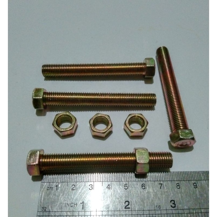 Jual BAUT MUR KUNING HEX BMK M10 X 75 MM PANJANG 7,5 CM ( KUNCI 14 ) | Shopee Indonesia