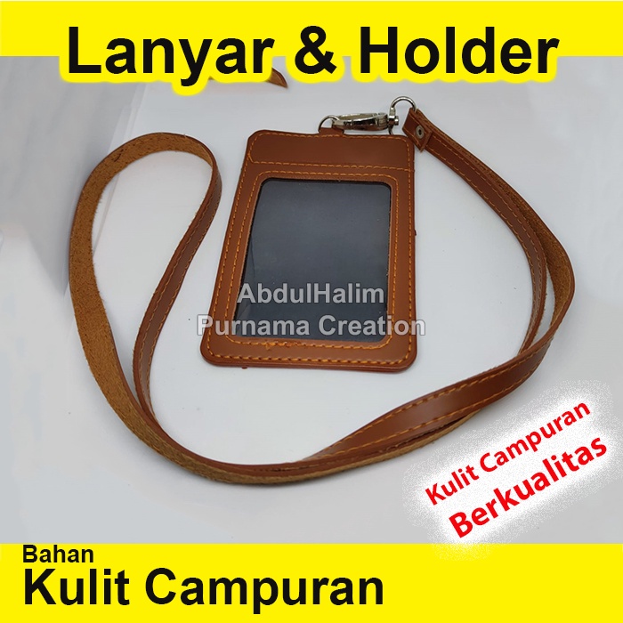Jual name tag id card holder & lanyard set Kulit Coklat idcard 4 Slot ...