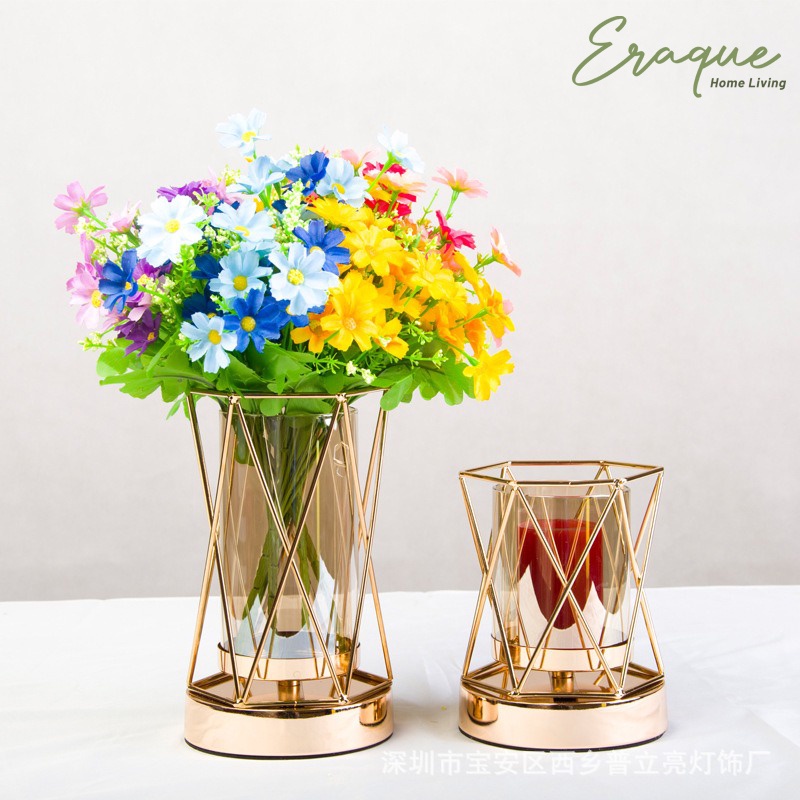 Jual Rosi Glass Vase / Pot Vas Bunga Tanaman Kaca Bening Mewah Gold ...