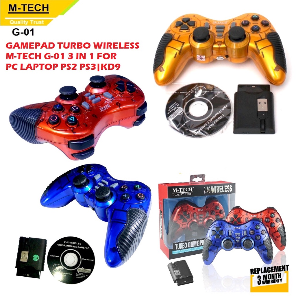 Jual GAMEPAD TURBO WIRELESS M-TECH G-01 3 IN 1 FOR PC LAPTOP PS2 PS3 ...