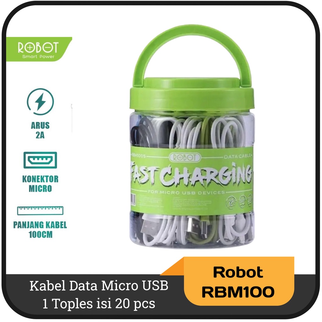 Jual Kabel data Micro USB robot RBM100 2A 1 Toples isi 20 pc | Shopee Indonesia