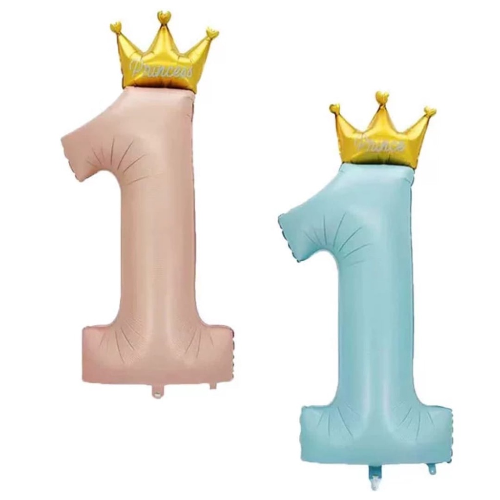 Jual Balon Foil Angka 1 Crown Tulisan Prince Biru Pastel / Princess ...