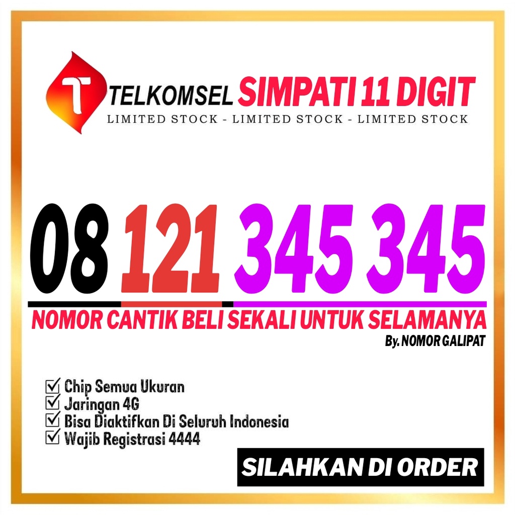 Jual Kartu Perdana Nomor Cantik simPATI 11 digit 4G Lte Angka Naik 345354 - seri ABC ABC 08 121 ...