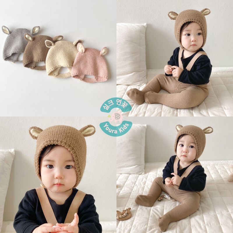 Jual 3 bln - 2 thn || Topi Bonnet Rajut Bayi Newborn Batita-RABBIT EAR ...