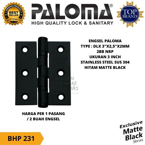 Jual PALOMA BHP 231 ENGSEL JENDELA HITAM BUTT HINGE 3"X2,5"X2MM 2BB NRP ...