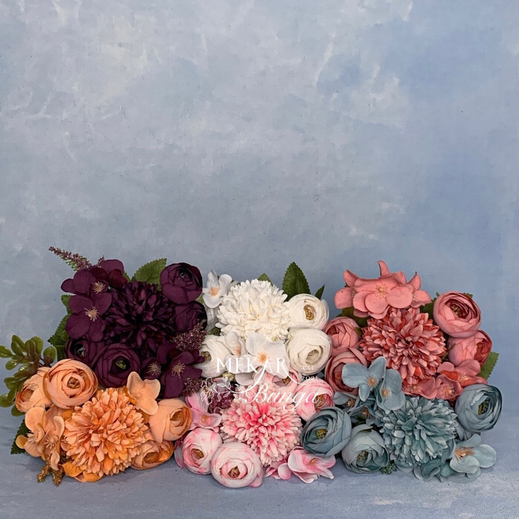 Jual (FR 142) - BUNGA ARTIFISIAL MIX FLOWER BUNCH POMPOM RANUNCULUS ...