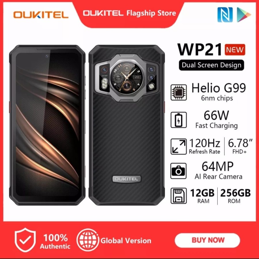 Jual Oukitel WP21 Nfc Hp Outdoor 64MP Dual Screen 120Hz 9800mAh Helio ...
