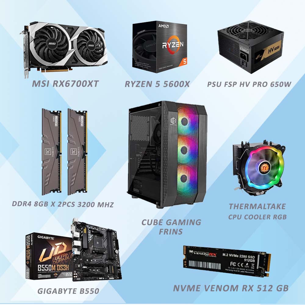 Jual PC RAKIT GAMING RYZEN 5 5600X/ MSI RX6700XT/ 512GB/DDR4 16GB/ PSU ...
