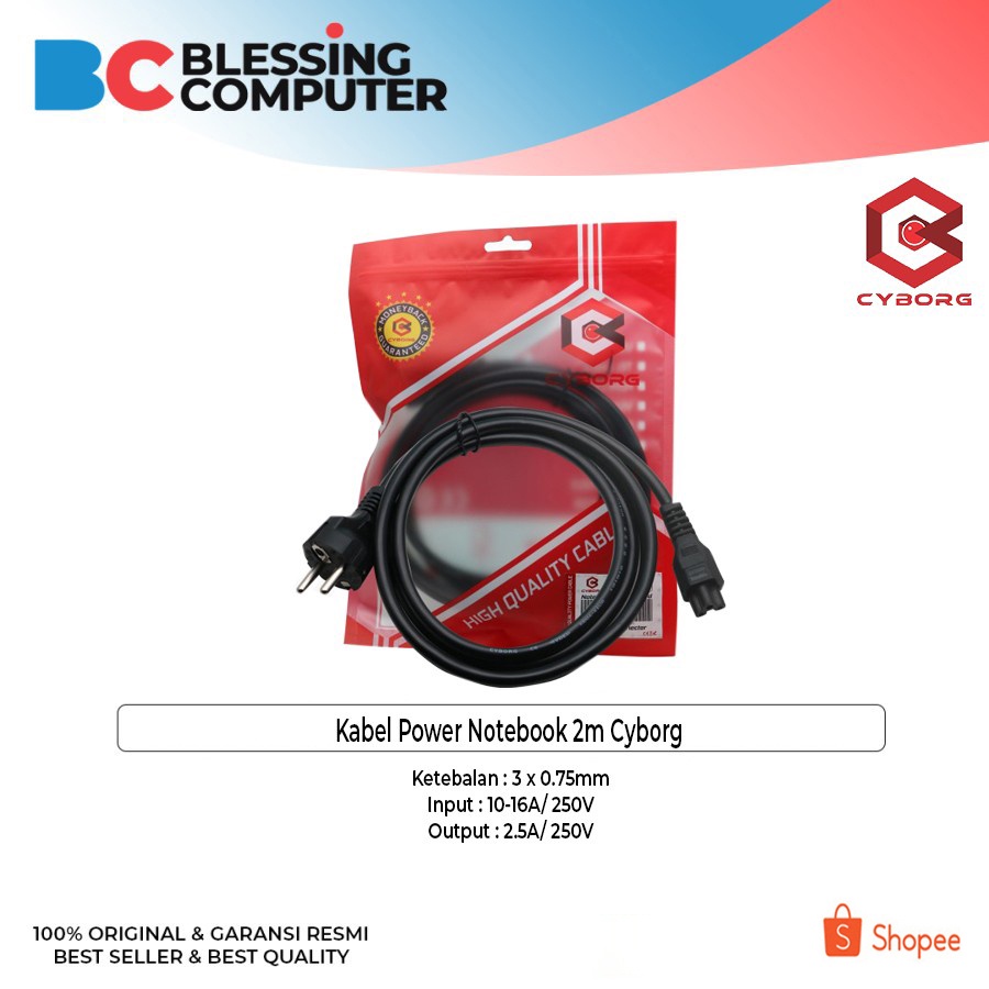 Jual Kabel Power Notebook 2m Cyborg | Shopee Indonesia