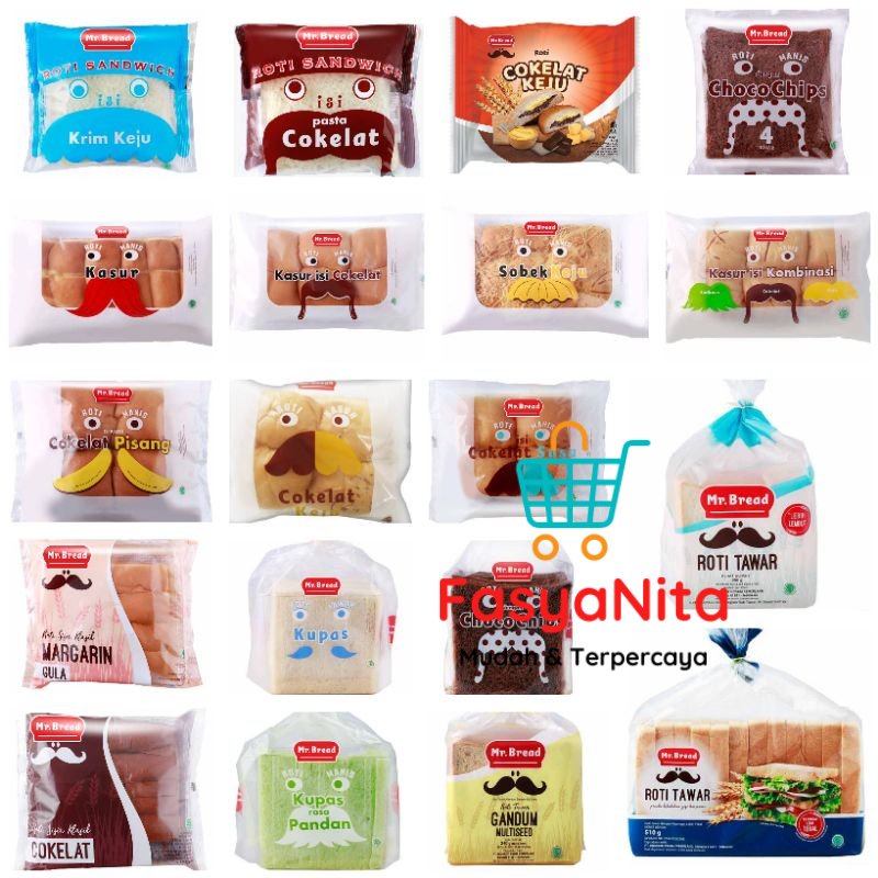 Jual (kirim instant) Mr. Bread aneka roti tawar kupas pandan gandum manis sobek kasur coklat ...