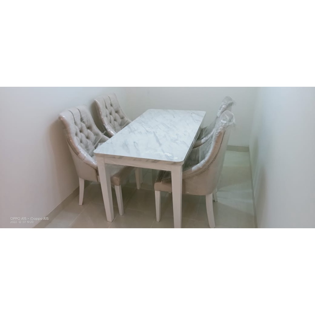 Jual 4 kursi rosewood + meja 120cm hpl marmer / meja makan modern meja ...