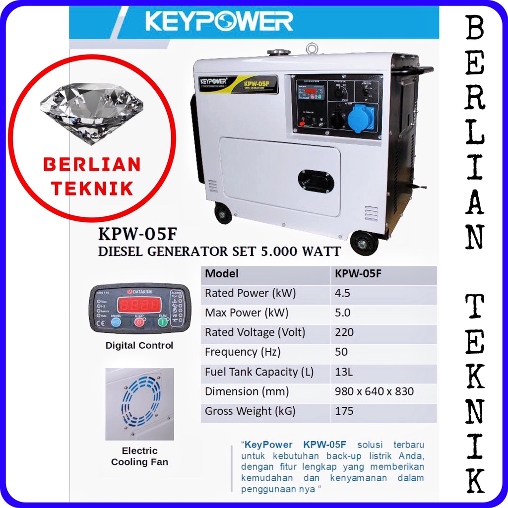 Jual Diesel Generator Silent Mesin Genset KEYPOWER KPW 05F / 5000 Watt ...