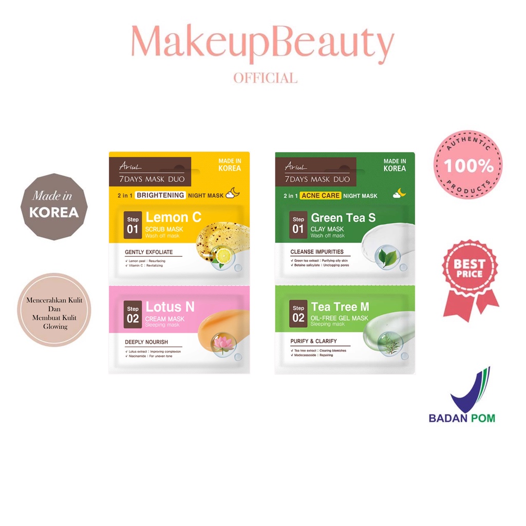 Jual ARIUL 7 Days Mask Duo 2 in 1 - Brightening Night Mask | Acne Care ...