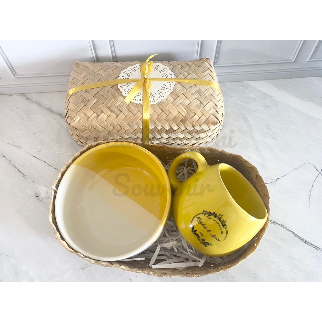 Jual Souvenir Gelas Mangkok Keramik Mangkuk Saji Two Tone Jumbo Gelas ...