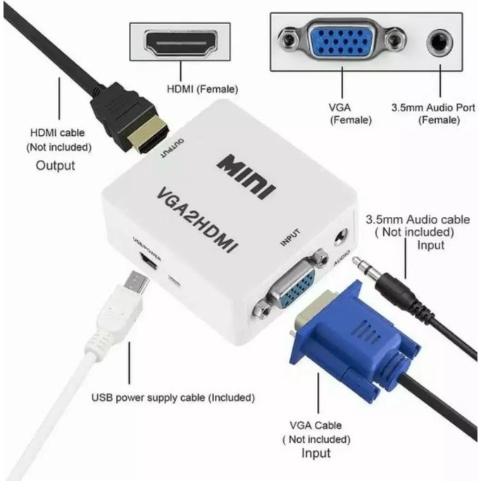 Jual CONVERTER VGA to HDMI/ VGA2HDMI Full HD 1080P | Shopee Indonesia