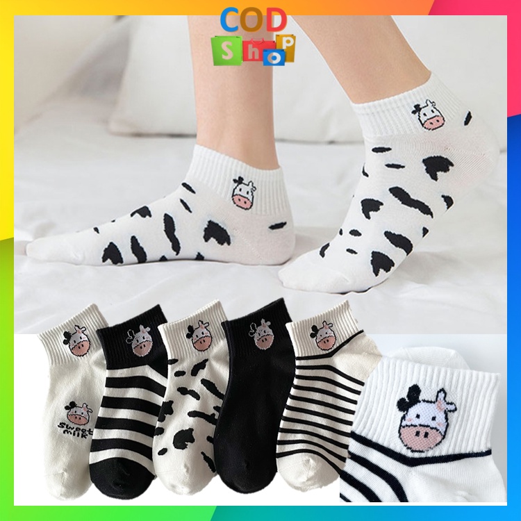 Jual COD - K5704 Kaos Kaki Wanita / Kaos Kaki Hitam Gambar Sapi / Kaos ...