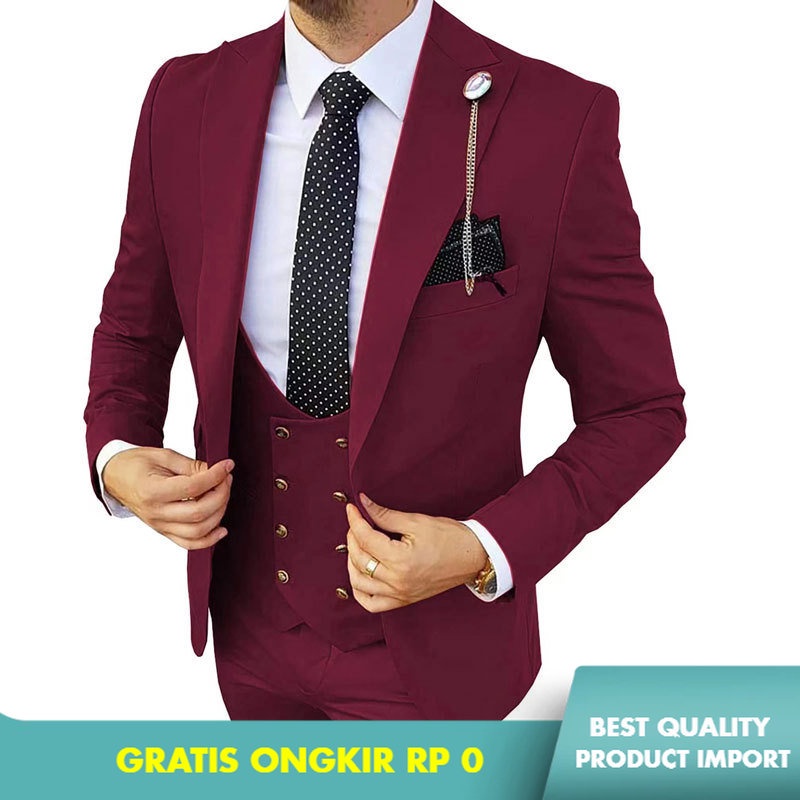 Jual Jas Pria Setelan Jas Tiga Potong Korea Slim Fit Bisnis Pengiring ...