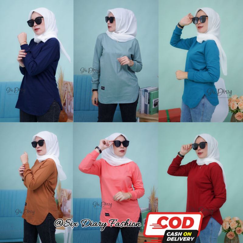 Jual Atasan Wanita Bawahan Oval | Kaos Polos Lengan Panjang Wanita Original Six Diary | Bawahan ...