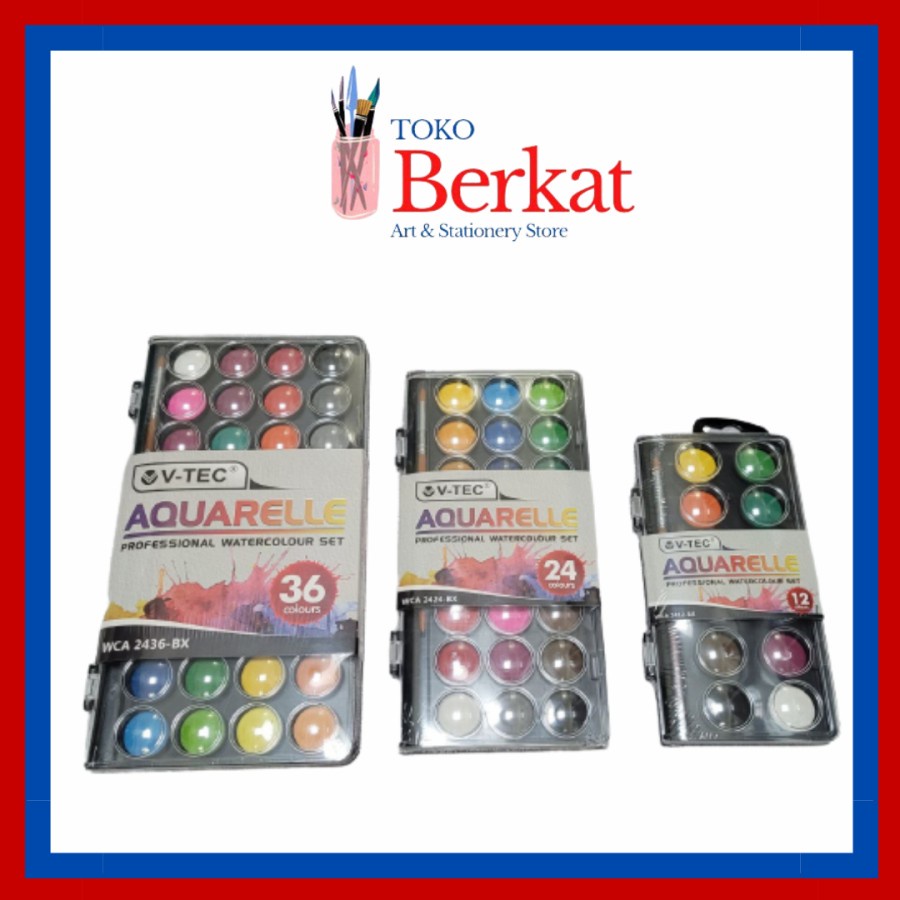 Jual V-TEC Watercolor Cake Set Aquarelle / Cat Air Set 12 24 36 Warna ...