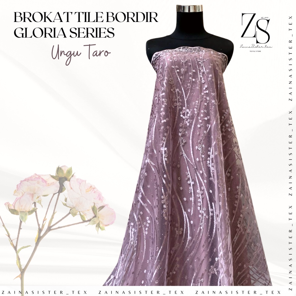 Jual Bahan Kain Brokat Tile Gloria Luxury Warna Ungu Taro Dusty Purple ...