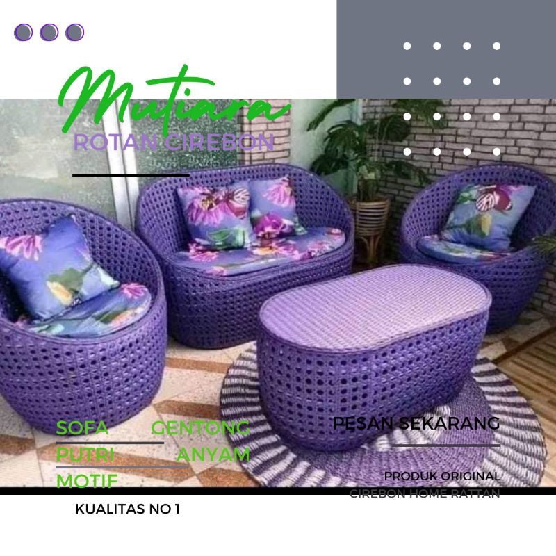 Jual Kursi Sofa gentong putri Rotan sintetis anyam motif | Shopee Indonesia