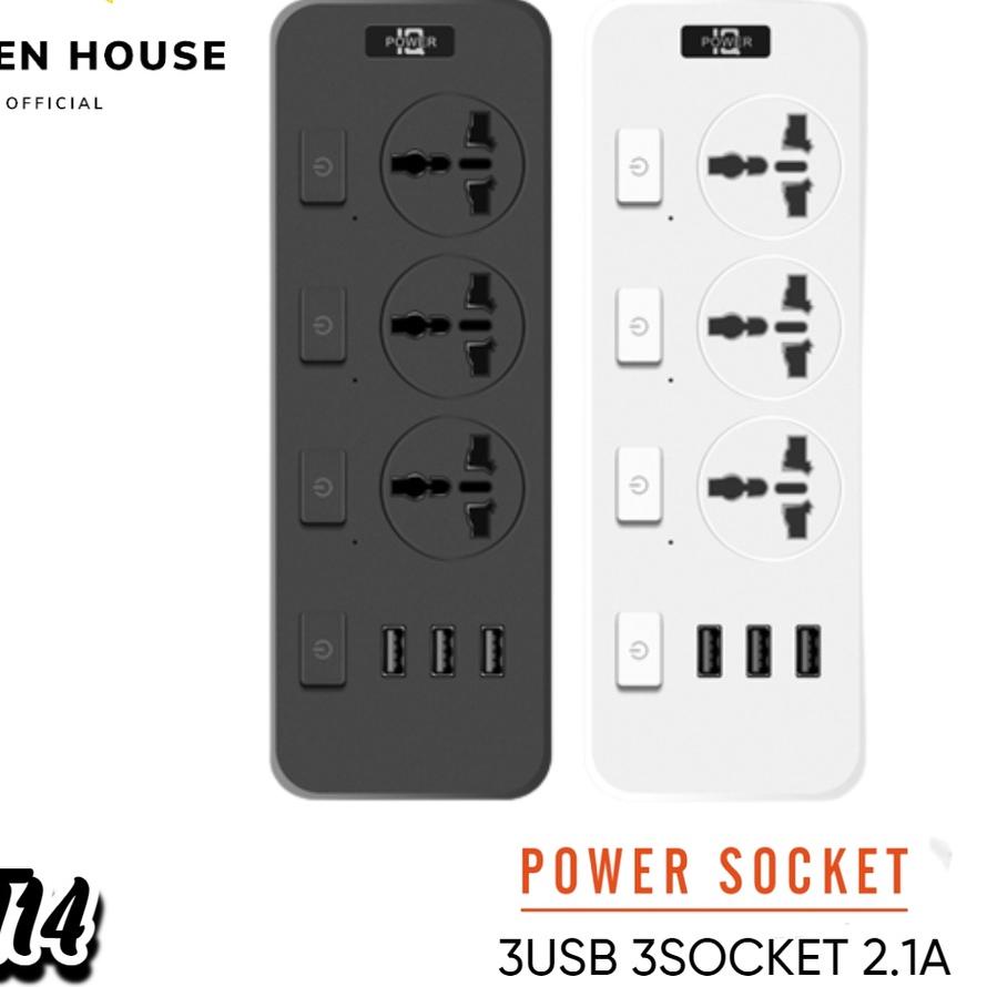 Jual Depan1 GOLDEN Stop Kontak 3way/Power Strip/Socket USB 3way Hitam/Putih T14 | Shopee Indonesia