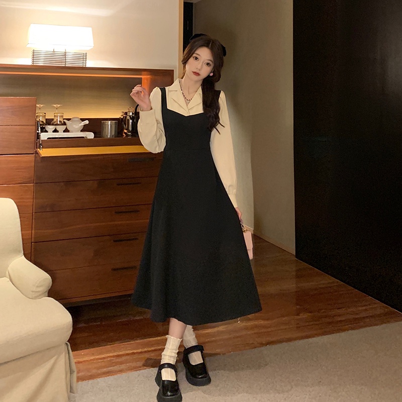 Jual Fashion Lengan Panjang Gaun Wanita Midi A-Line Kerah Dress ...