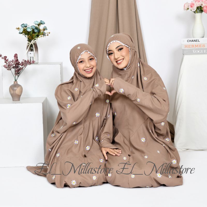 Jual Mukena Terusan Couple Katun Premium Bordir Bunga Daisy | Shopee ...