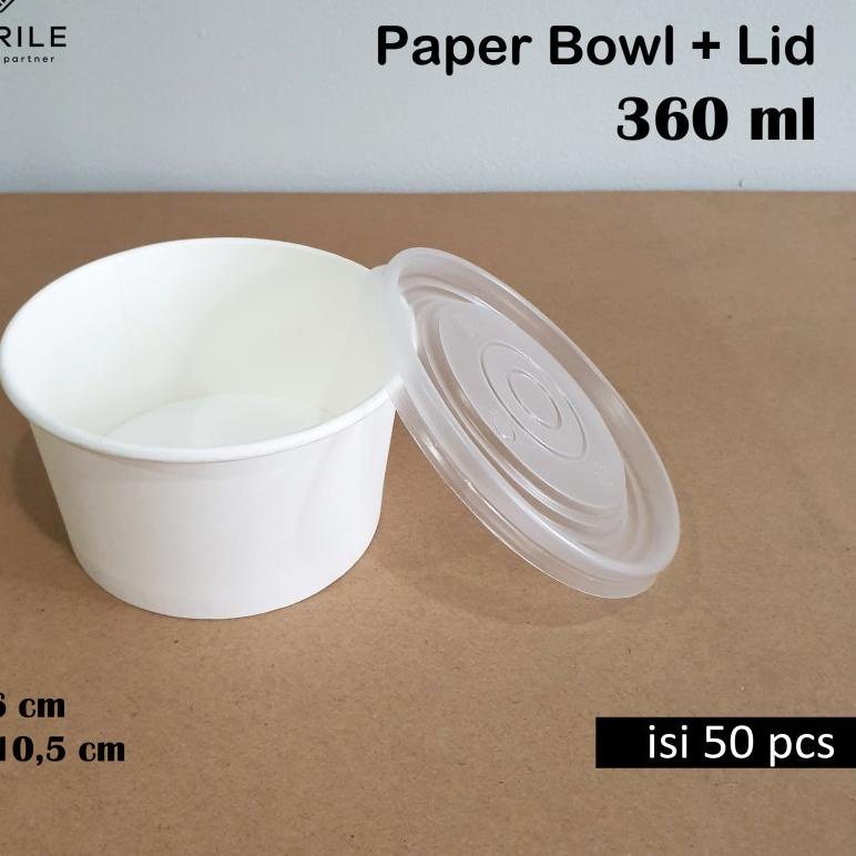 Jual Paper bowl 360 ml + tutup isi 50 pcs / mangkuk kertas 360 ml / 12 oz | Shopee Indonesia