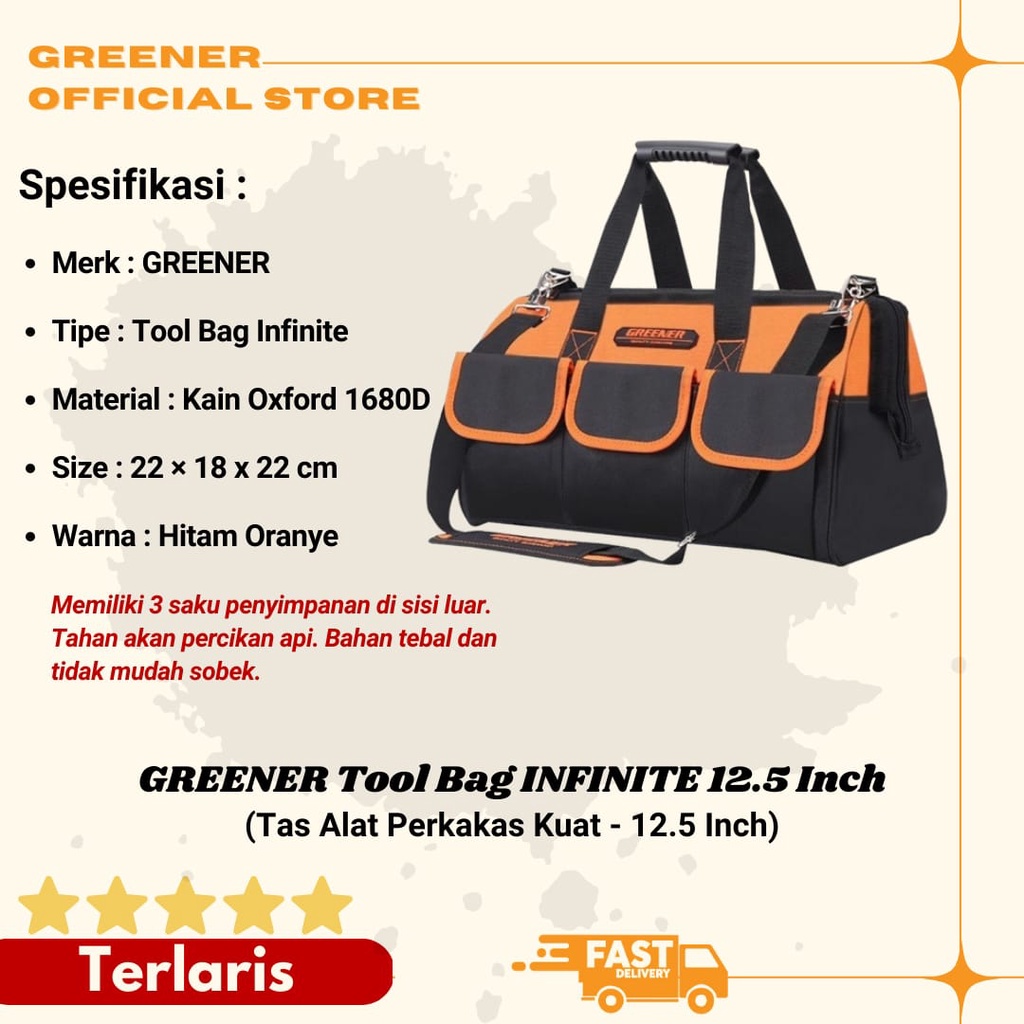 Jual GREENER Tool Bag INFINITE Tool Box 12.5 Inch Kain Oxford Tebal ...