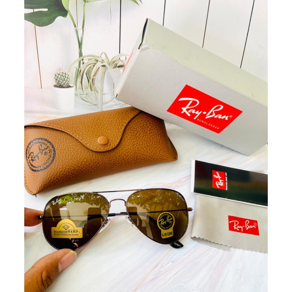 Jual KACAMATA RAYBAN AVIATOR FULL COKLAT LENSA KACA | Shopee Indonesia