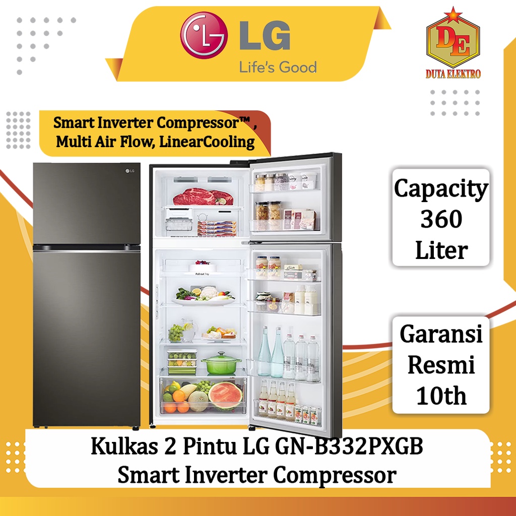 Jual Kulkas 2 Pintu LG GN-B332PXGB Smart Inverter Compressor | Shopee ...