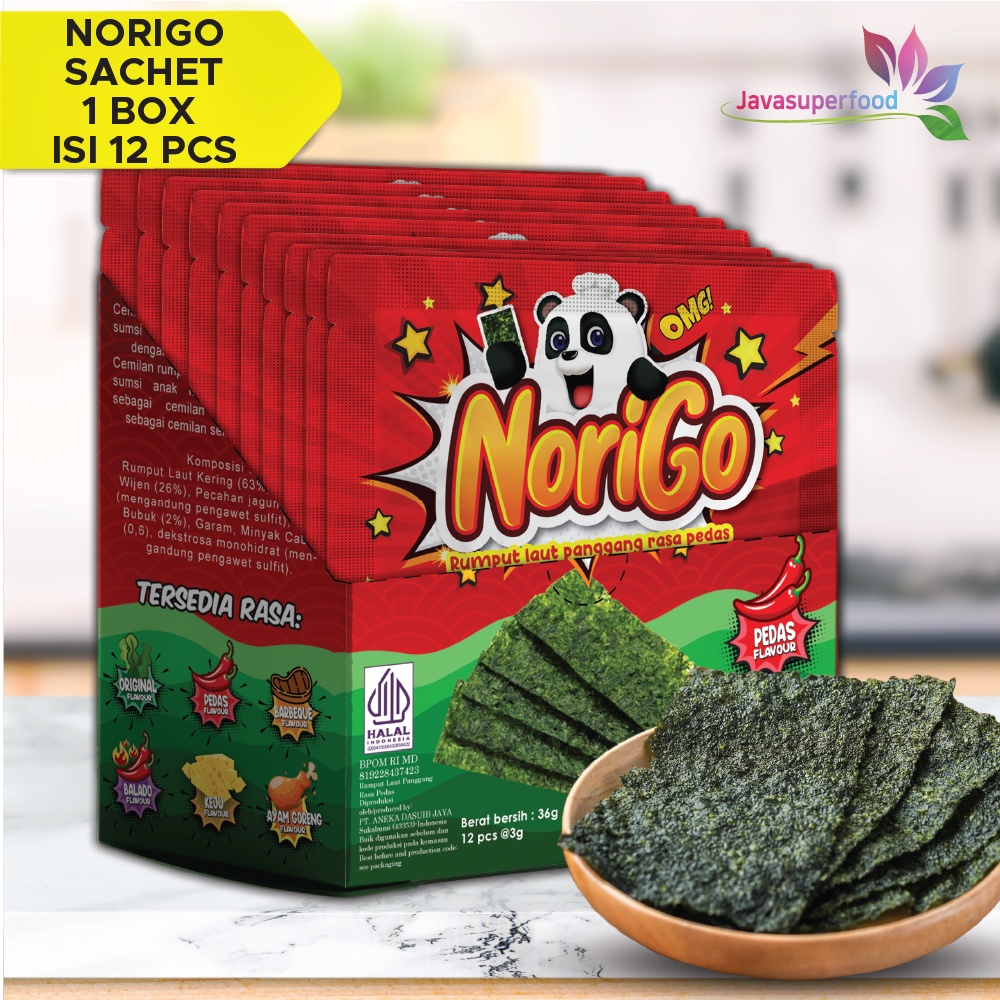 Jual Norigo (1 BOX ISI 12 PCS) / Nori Sachet Spicy Seaweed Snack 3g ...