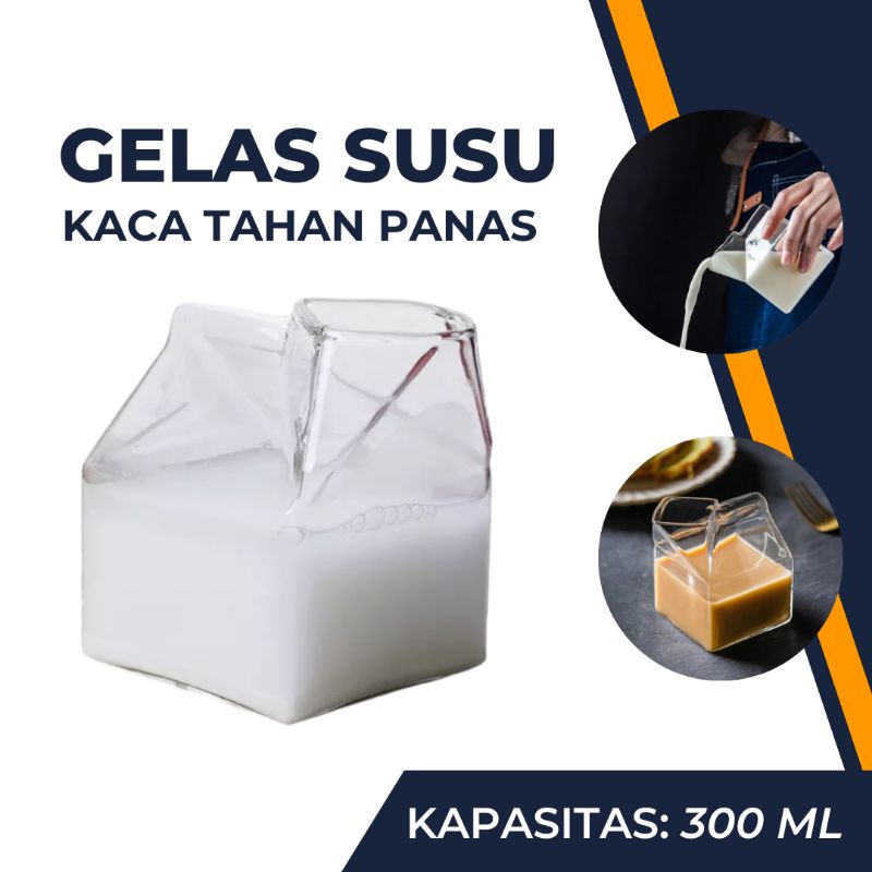 Jual Gelas Cangkir Kaca Kotak Susu Borosilicate Glass Milk Box Tahan ...