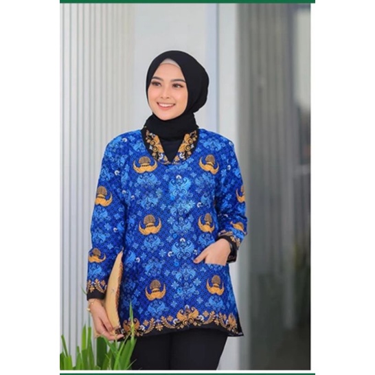 Jual seragam korpri wanita motif terbaru kerah hitam dengan lapisan puring | Shopee Indonesia