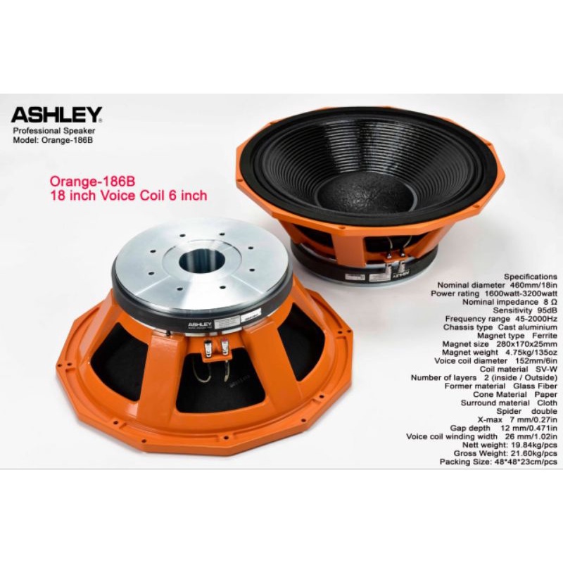 Jual SPEAKER ASHLEY 18 INCH SUBWOOFER ASHLEY ORANGE 186B | Shopee Indonesia