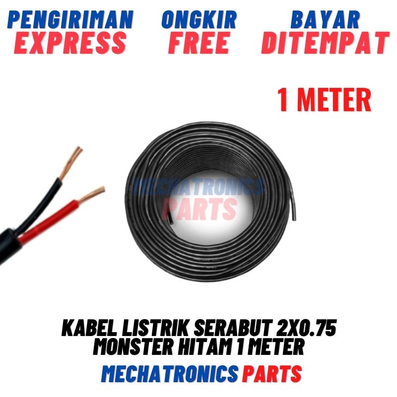Jual Kabel Listrik Serabut 2x0.75 Monster Hitam 1 Meter Lampu LED Speaker Audio | Shopee Indonesia
