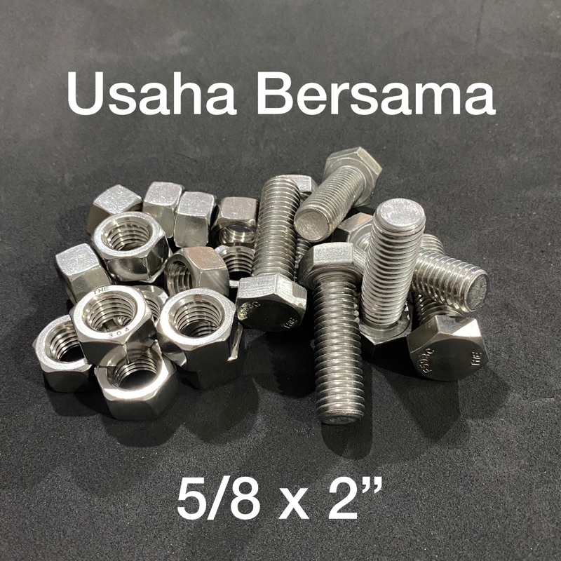 Jual BAUT MUR 5/8” x 2” STAINLESS STEEL SS BAUT MUR 5/8 x 2” SUS 304 ANTI KARAT KUNCI 22 ...