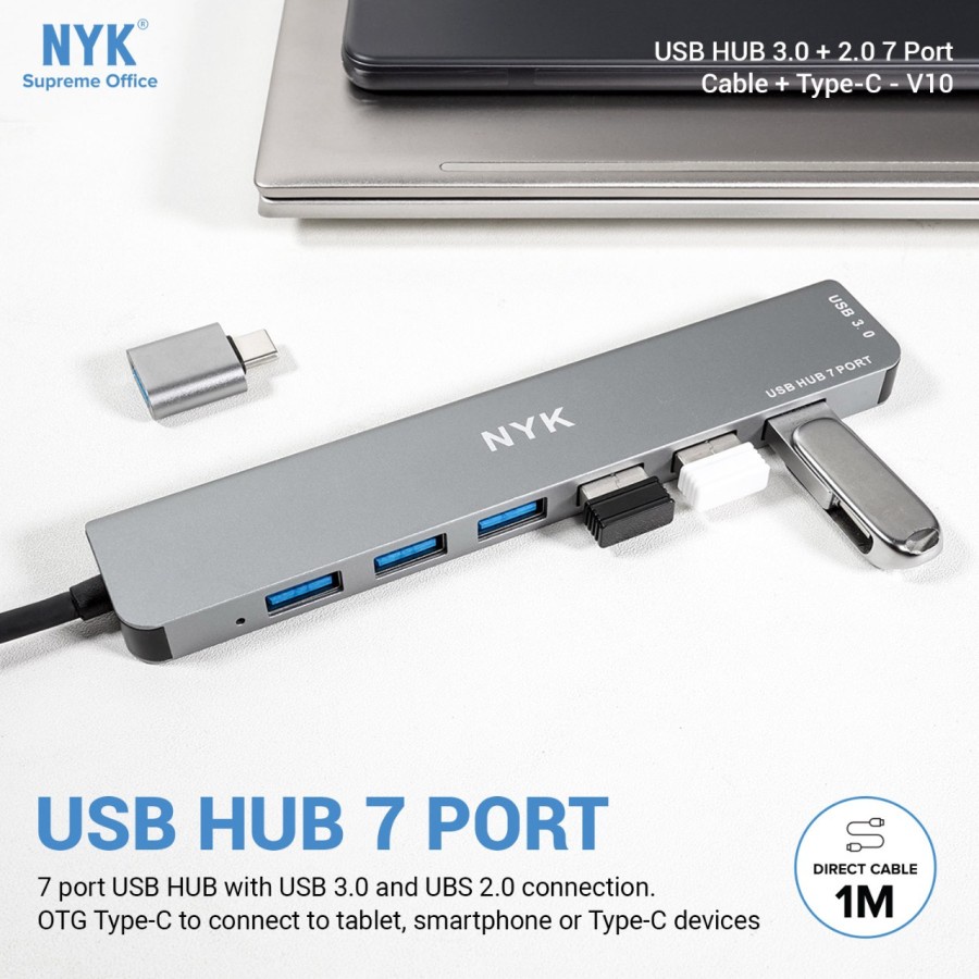 Jual NYK V10 USB HUB 7 PORT USB 3.0 + 2.0 1 METER CABLE Panjang Kabel ...