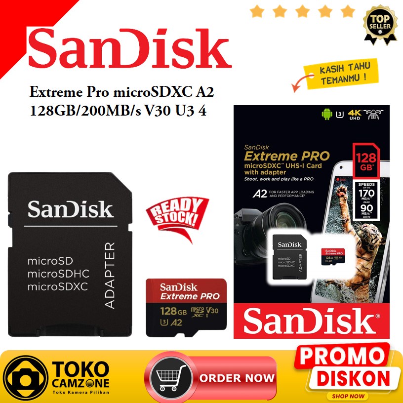 Jual SanDisk Extreme Pro microSDXC A2 128GB/200MB/s V30 U3 4K - SDSQXCD | Shopee Indonesia