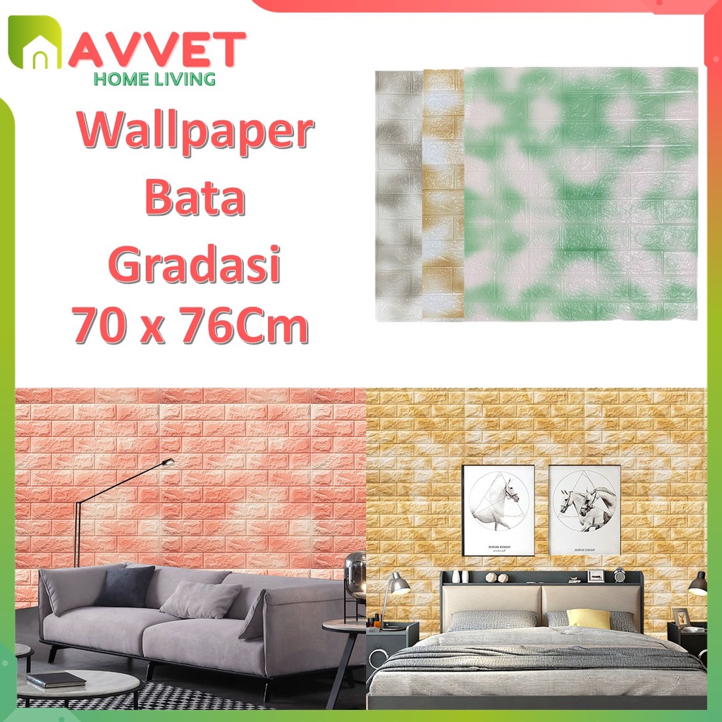 Jual AVVET Wallpaper Dinding Foam 3D Motif Batu Bata Corak Ukuran 76 x ...