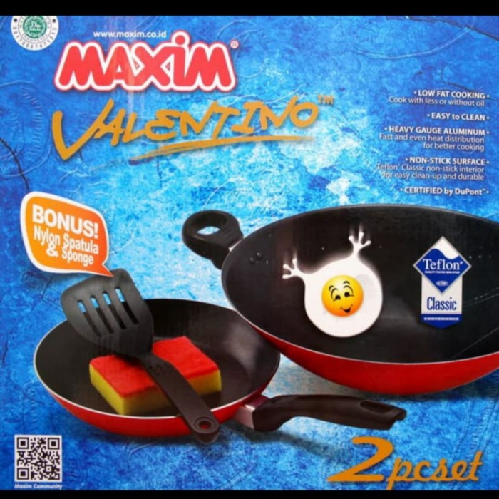 Jual Maxim Valentino 2pcs set Teflon Wajan 30cm& Frypan 22cm + Free ...