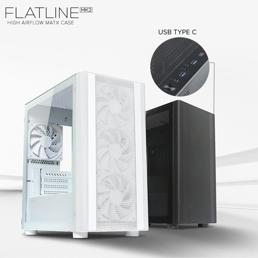 Jual CASING TECHWARE FLATLINE M-ATX PC GAMING CASE BLACK/WHITE 4 FAN ...