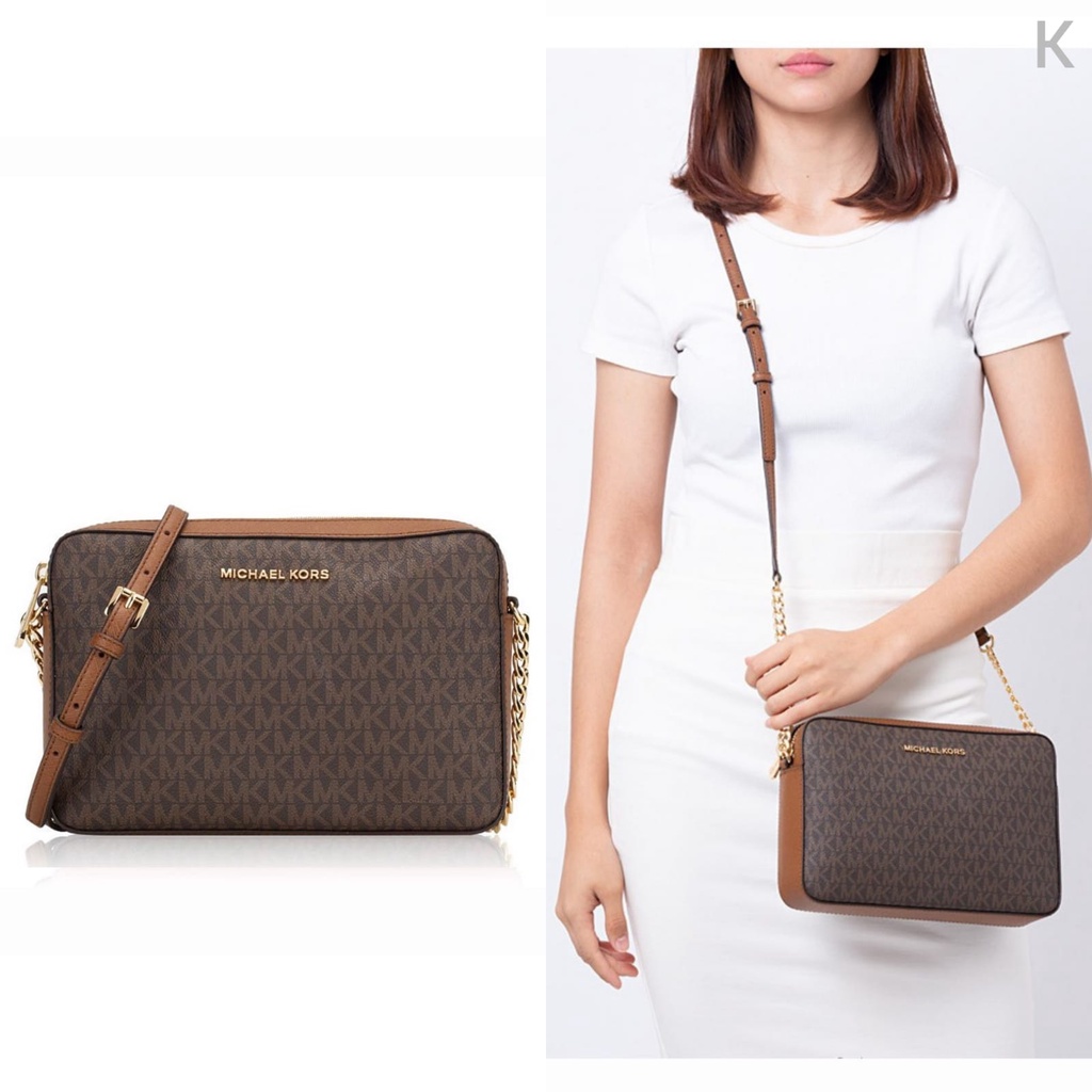 Jual Tas Michael Kors MK Jet Set Large EW Crossbody Signature Brown New ...