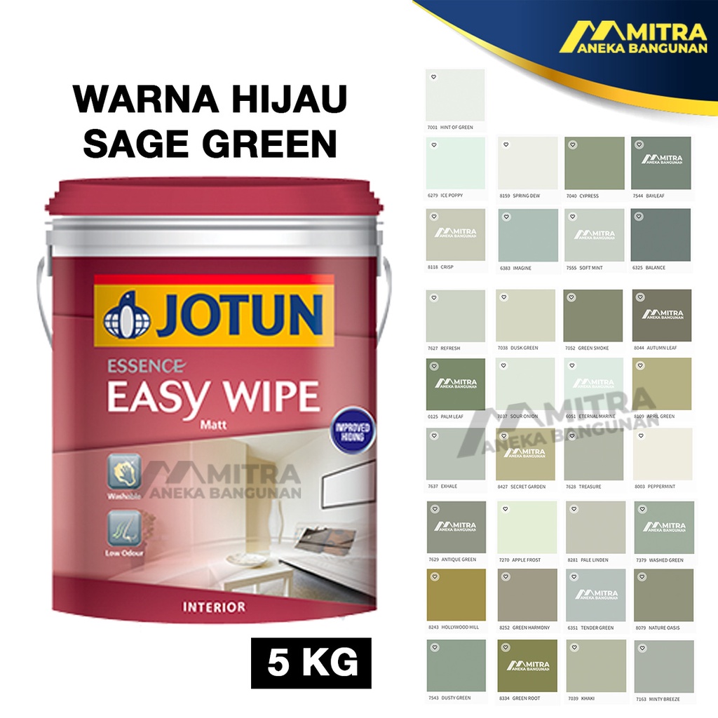 Jual CAT TEMBOK JOTUN INTERIOR EASY WIPE 3,5 LITER / 5 KG / WARNA SAGE GREEN / OLIVE / HIJAU ...